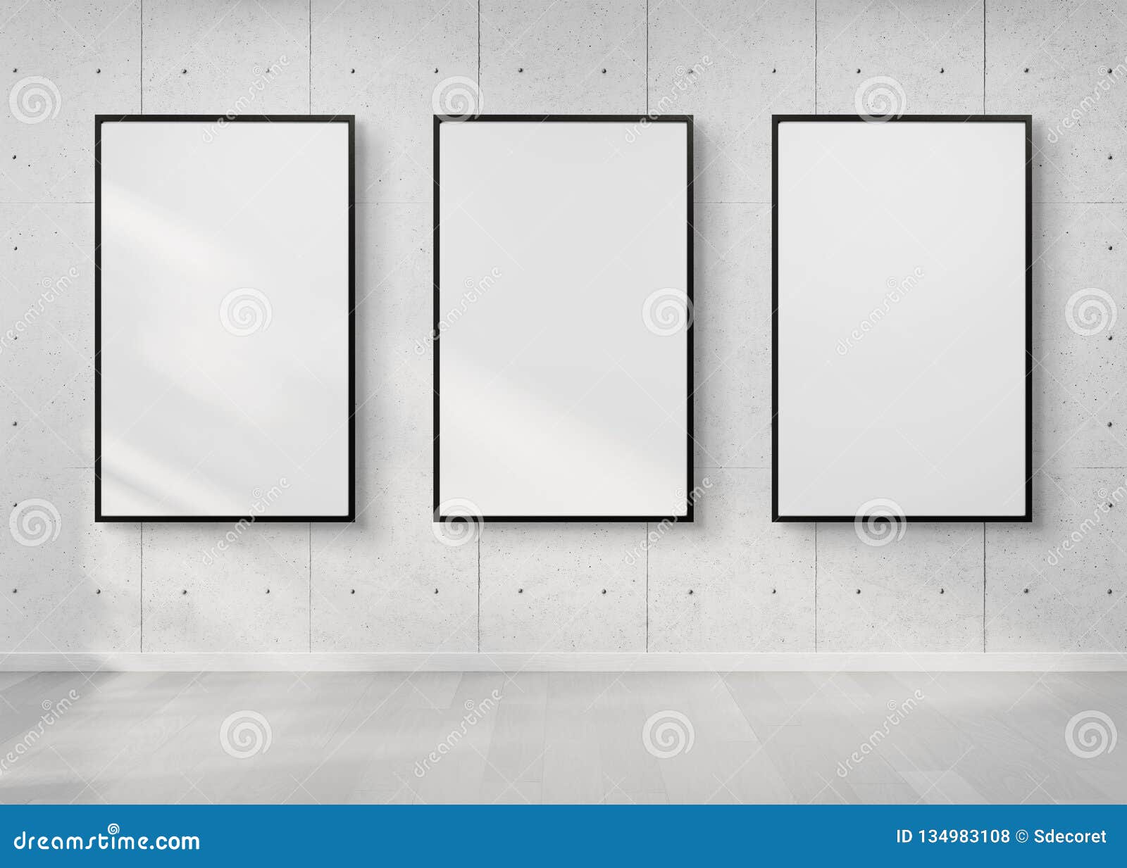 Three Frames Hanging on a Wall Mockup 3d Rendering Stock Illustration ...