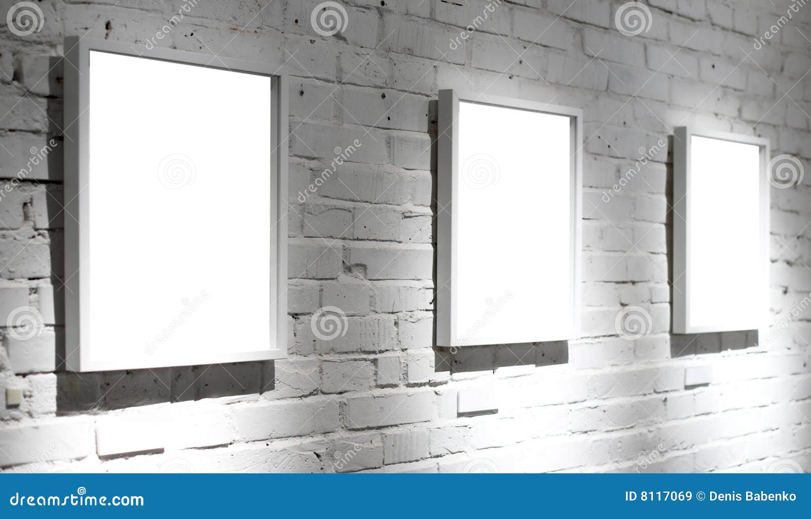 Three frames on white wall stock image. Image of gallerie - 8117069