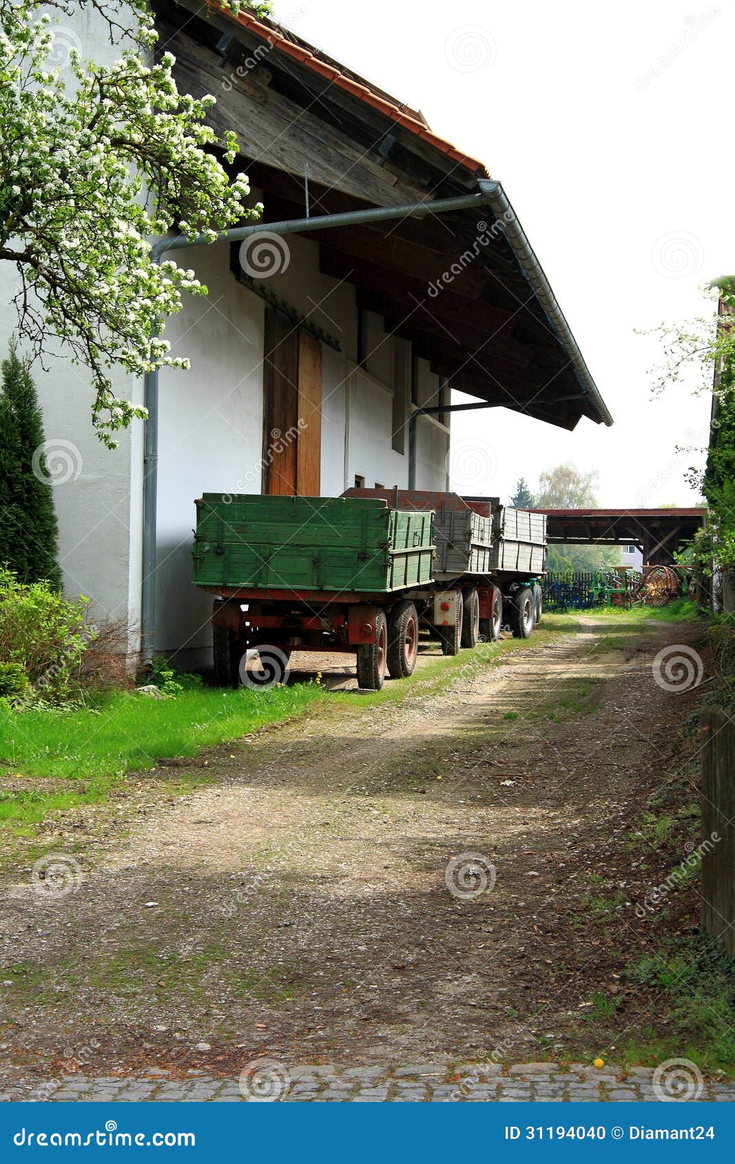 Three Freight Trailers On The Farm Under Suspension Roof Royalty-Free ...