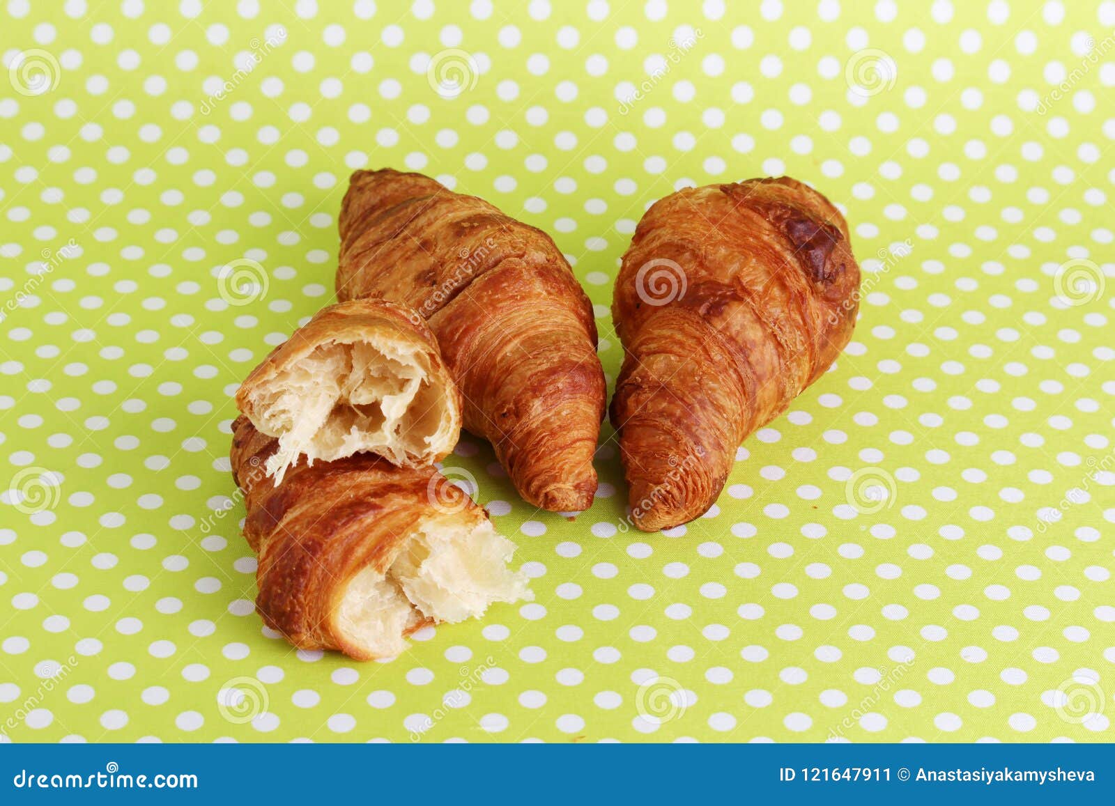 Three French Croissants on the Table Stock Image - Image of crispy ...