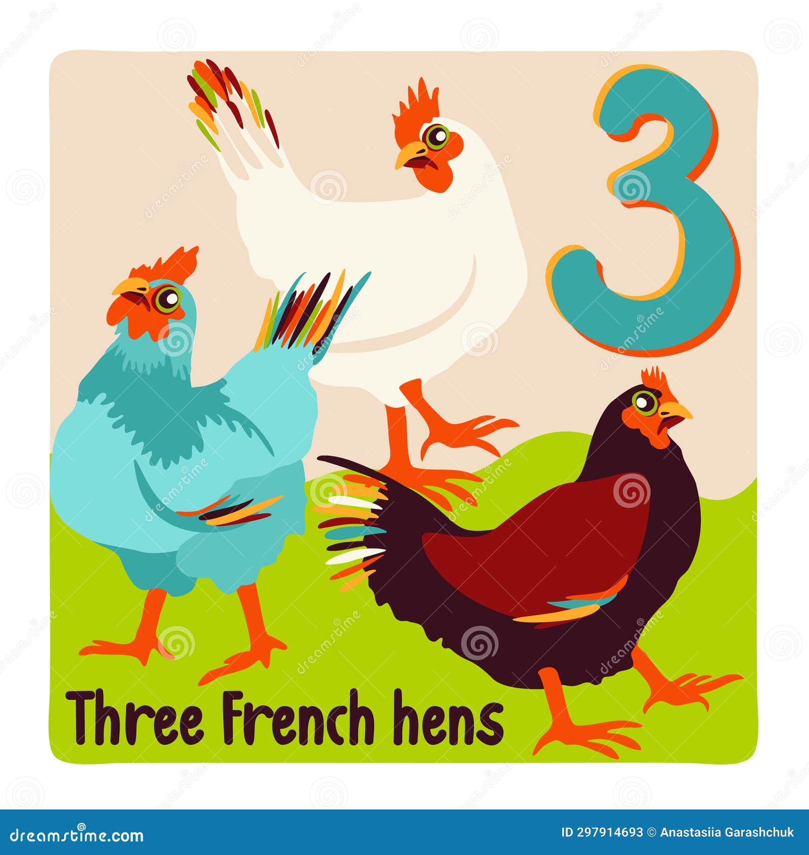 3 French Hens Ready To Sing The 12 Days Of Christmas Stock Photo ...