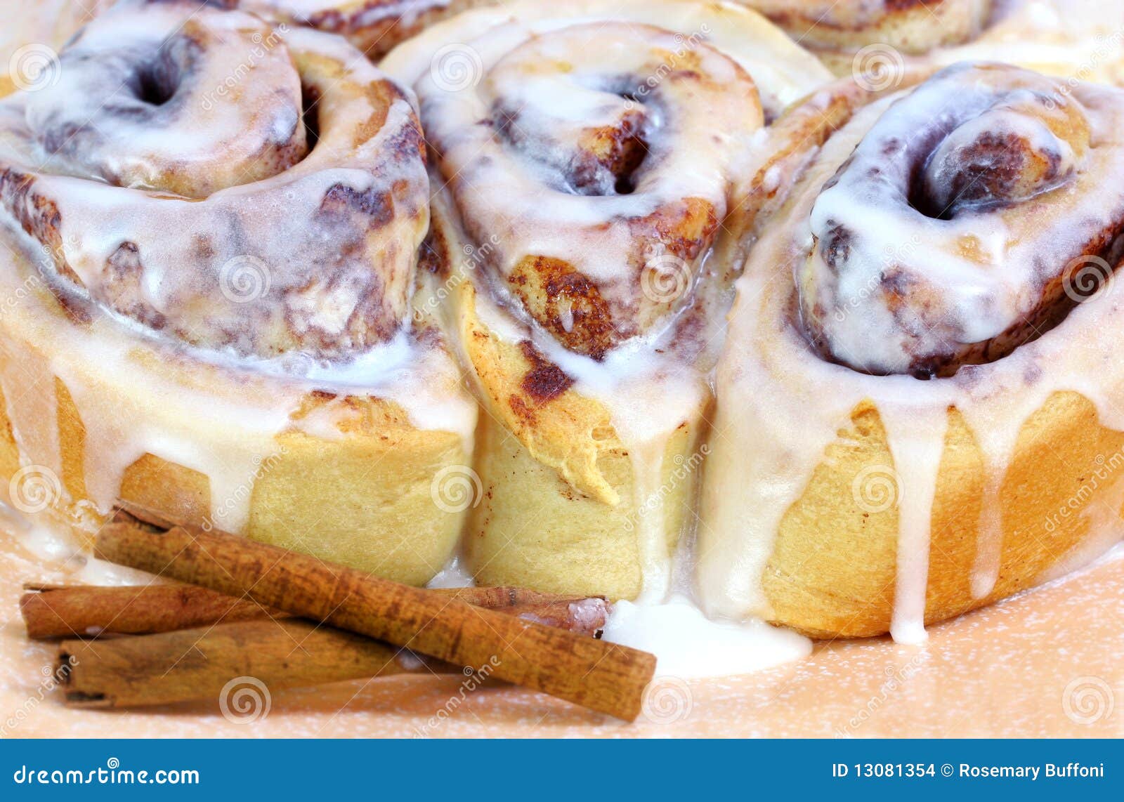 Three Fresh Baked Cinnamon Buns Stock Photo - Image of cinnamon ...