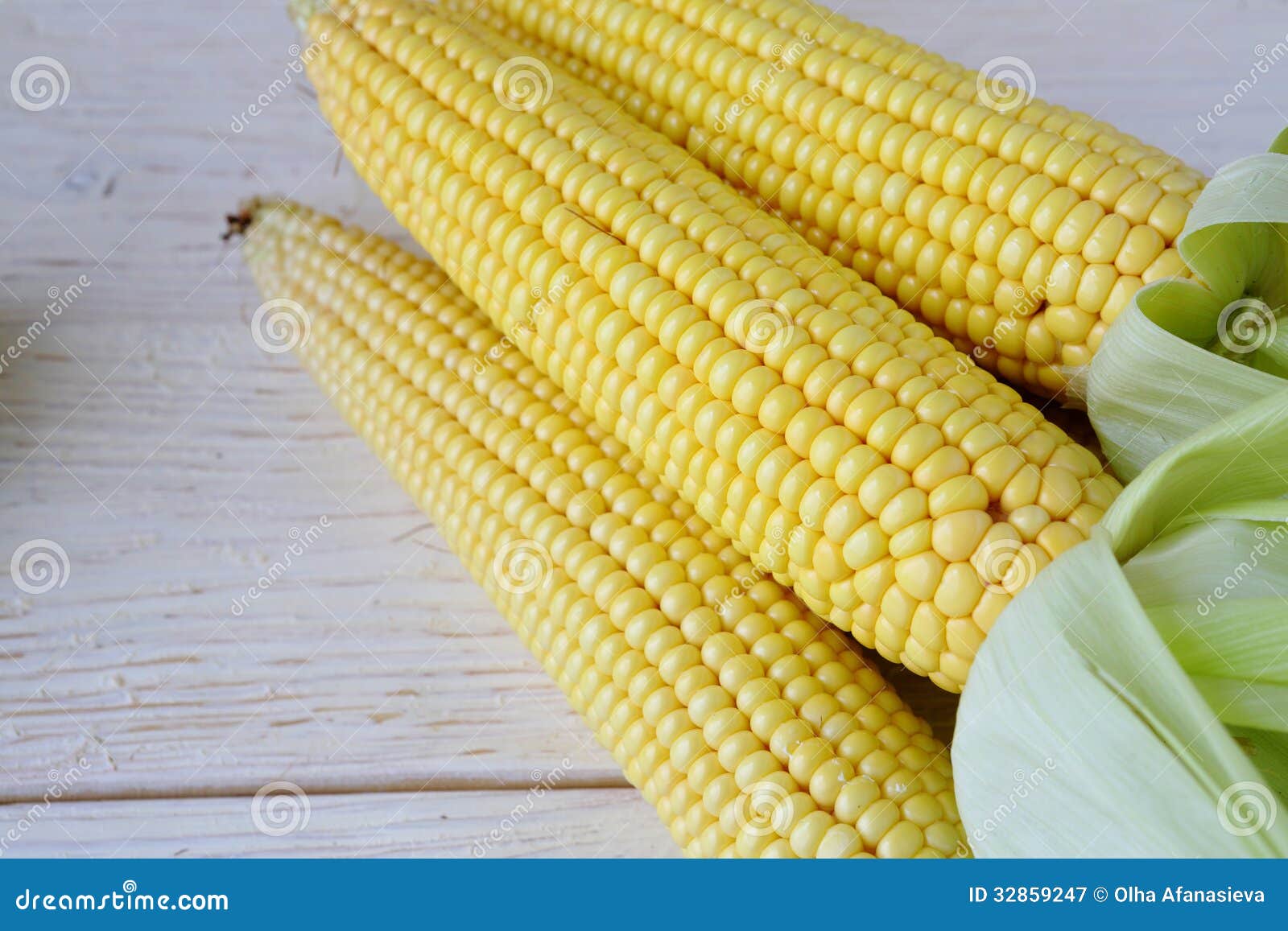 Three Fresh Corn Cobs on the Table Stock Image - Image of wooden ...