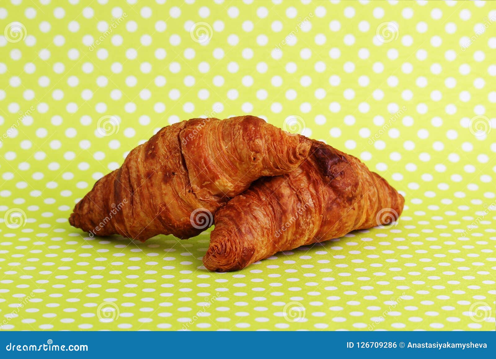 Two French Croissants on the Table Stock Photo - Image of sweet ...