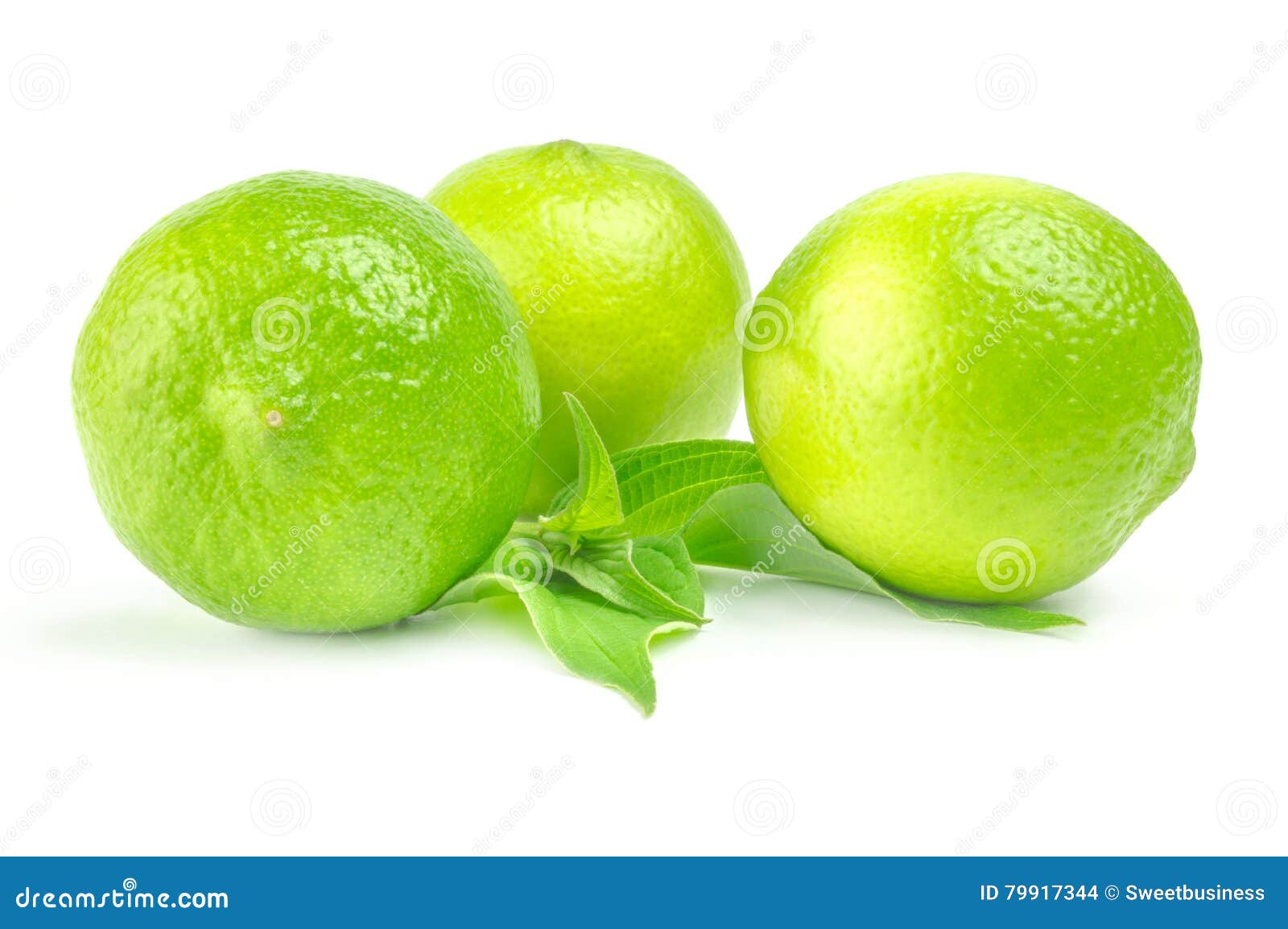 Three Fresh Limes with Leaves Isolated on White Stock Photo - Image of ...