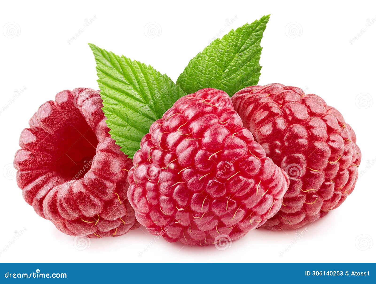 Three Fresh Raspberry with Leaves Isolated Stock Image - Image of fresh ...