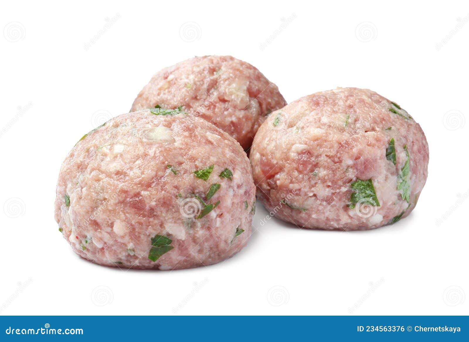 Three Fresh Raw Meatballs on White Background Stock Photo - Image of ...