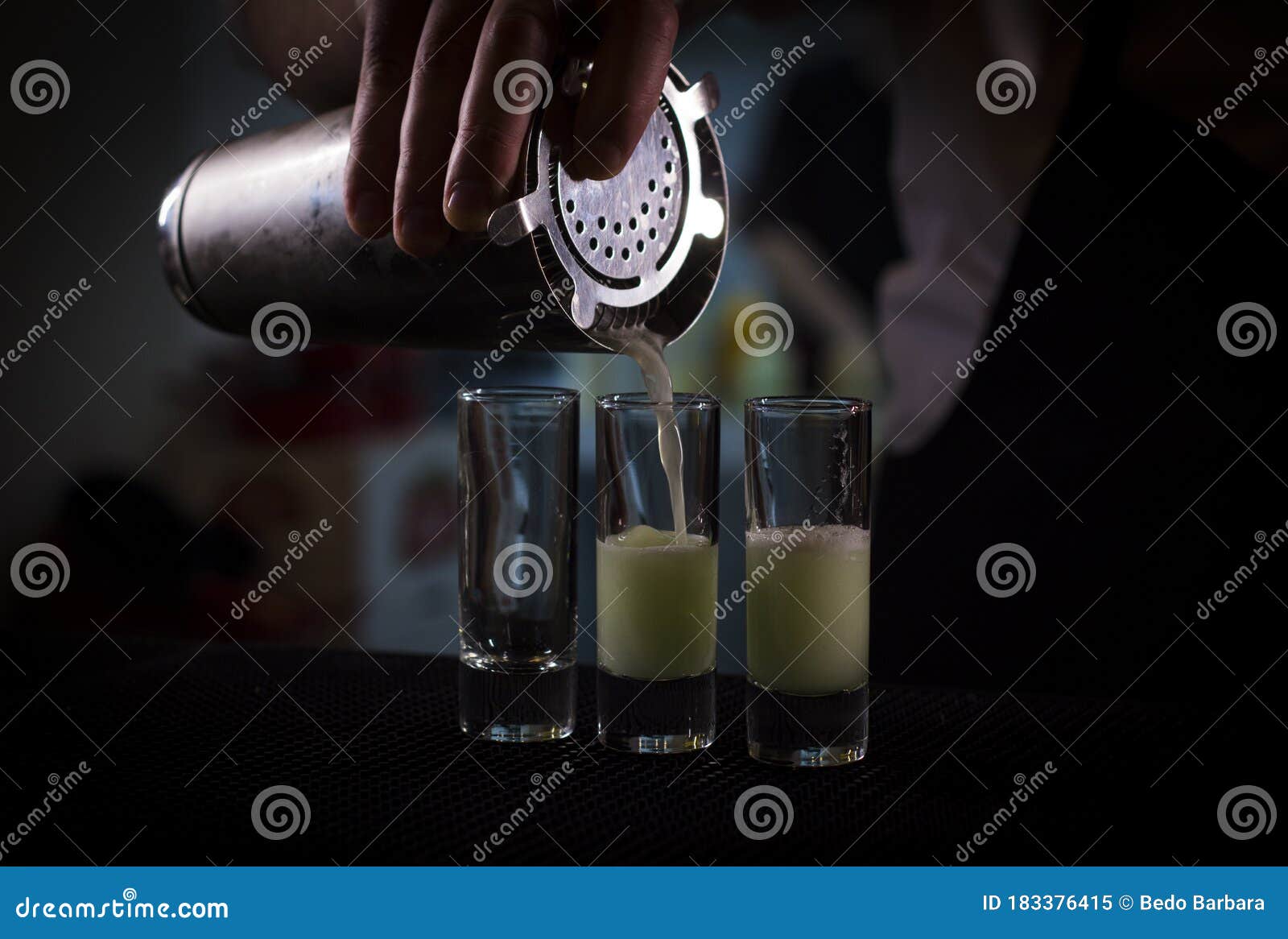 Three Freshly Prepared Shots in a Club Stock Image - Image of liquid ...
