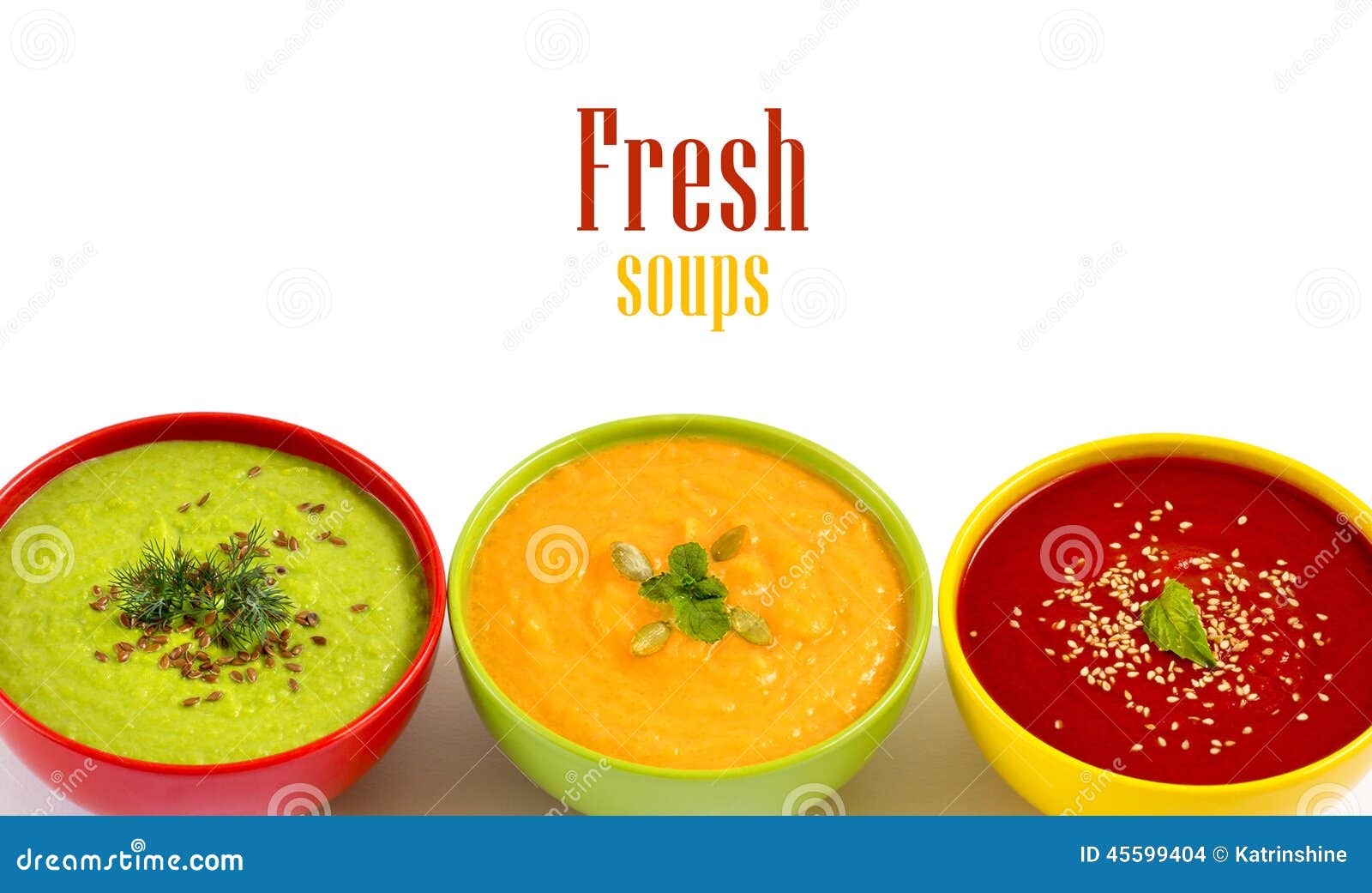 Three fresh soups stock photo. Image of spice, bowl, food - 45599404
