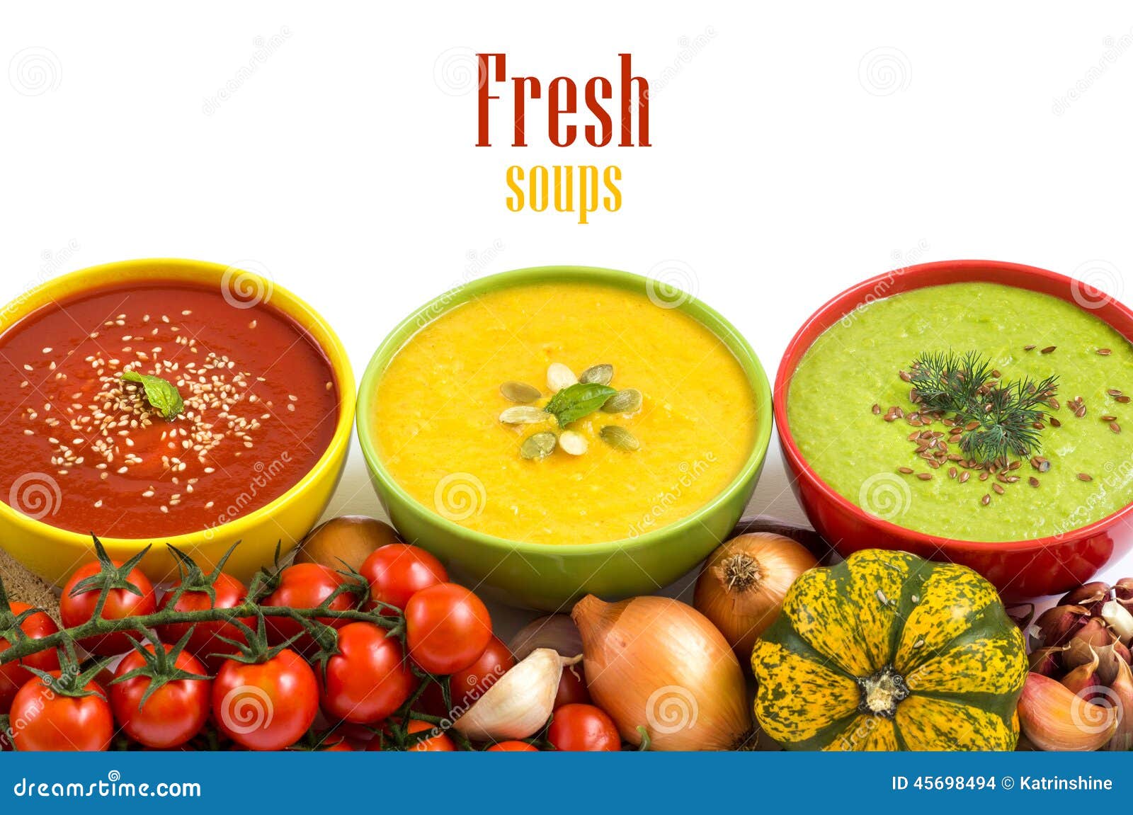 Three Fresh Soups and Vegetables Stock Photo - Image of health, fresh ...