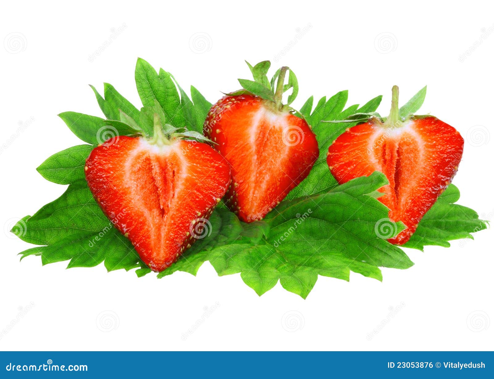 Three Fresh Strawberries. Isolated Stock Photo - Image of green, sappy ...