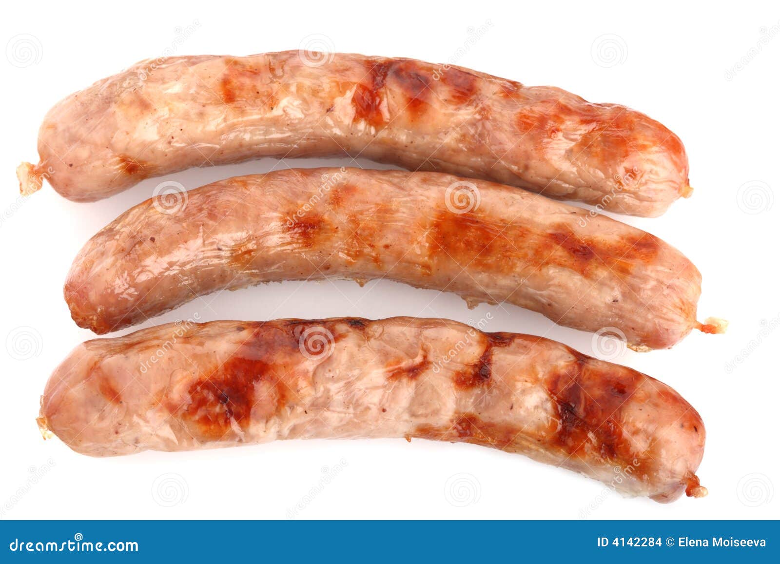 Three Fried Chipolata Sausages on a White Stock Photo - Image of pork ...