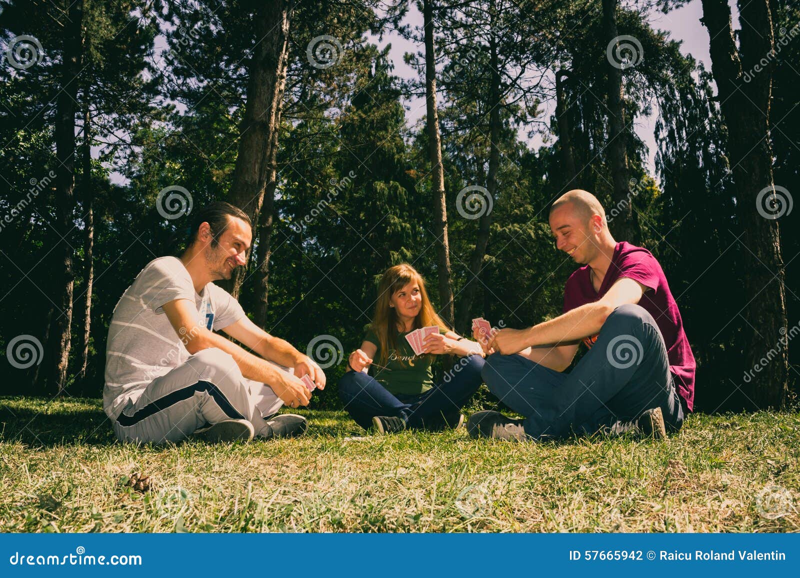 Three friends having fun stock photo. Image of forest - 57665942