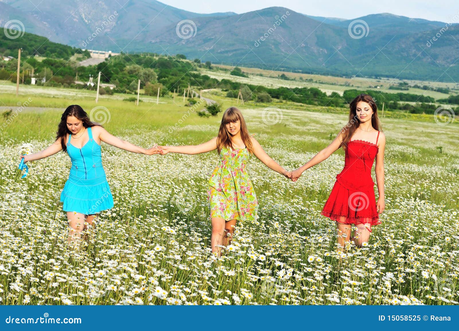 Three friends stock image. Image of field, grass, happy - 15058525