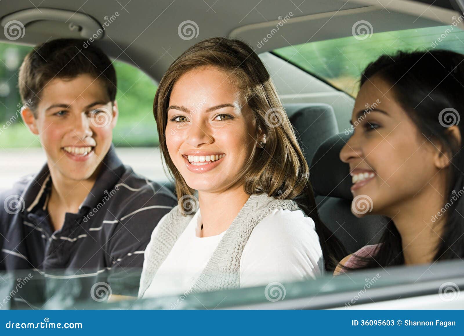 Three Friends in the Back of a Car Stock Image - Image of caucasian ...