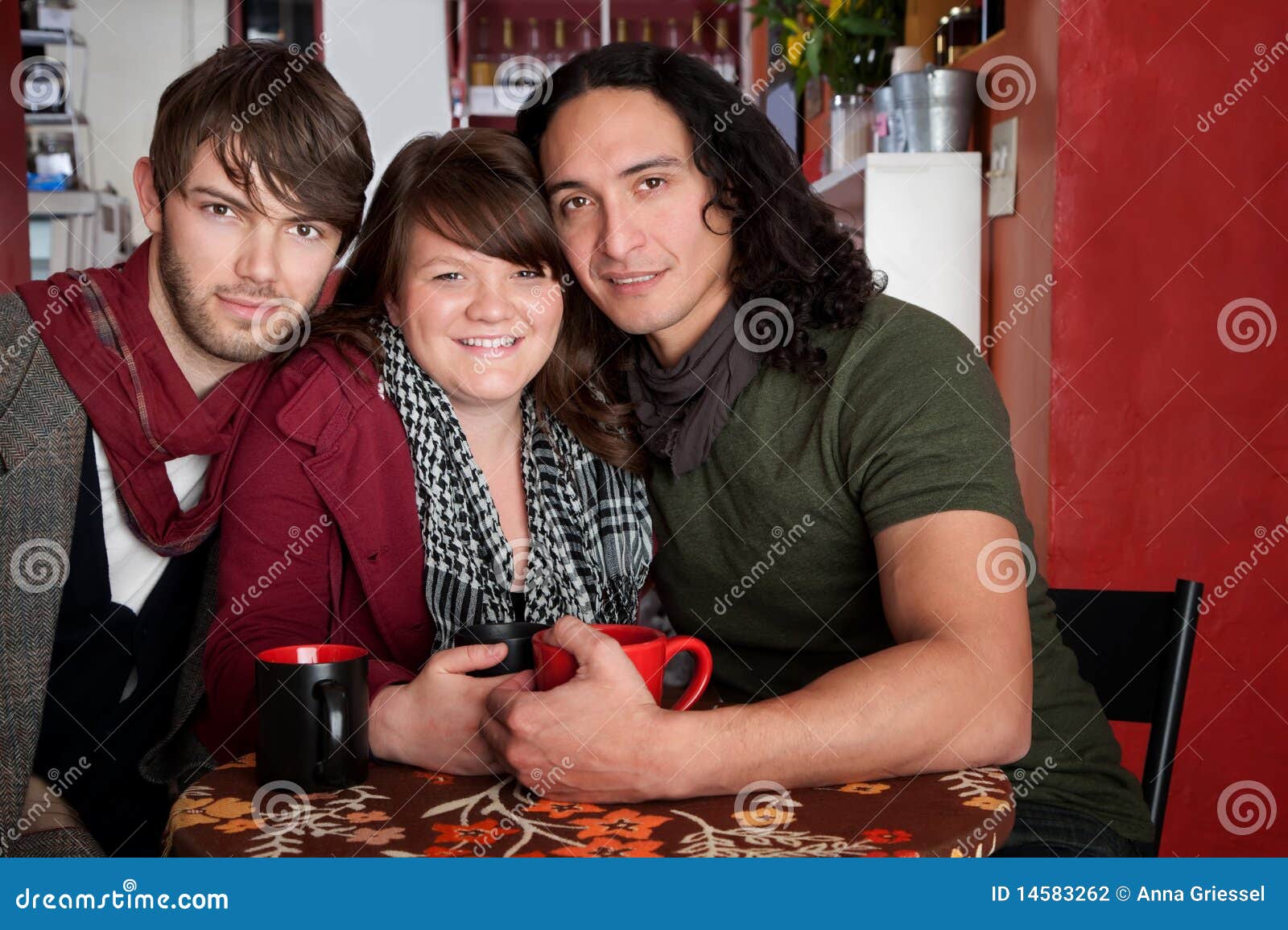 Three Friends in a Coffee House Stock Photo - Image of drink, cafe ...