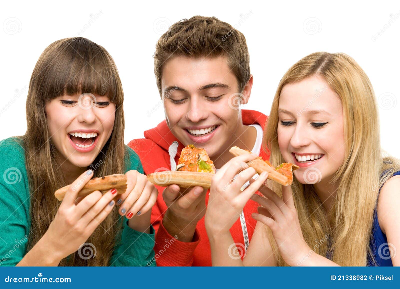 Three Friends Eating Pizza stock photo. Image of boys - 21338982