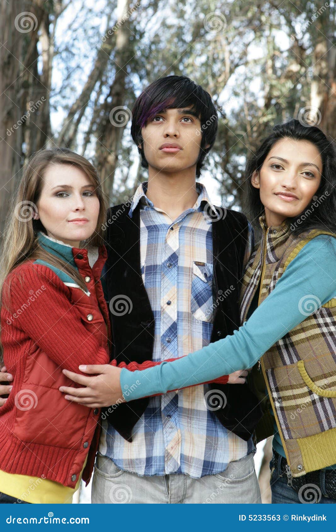 Three friends in forest stock image. Image of hispanic - 5233563