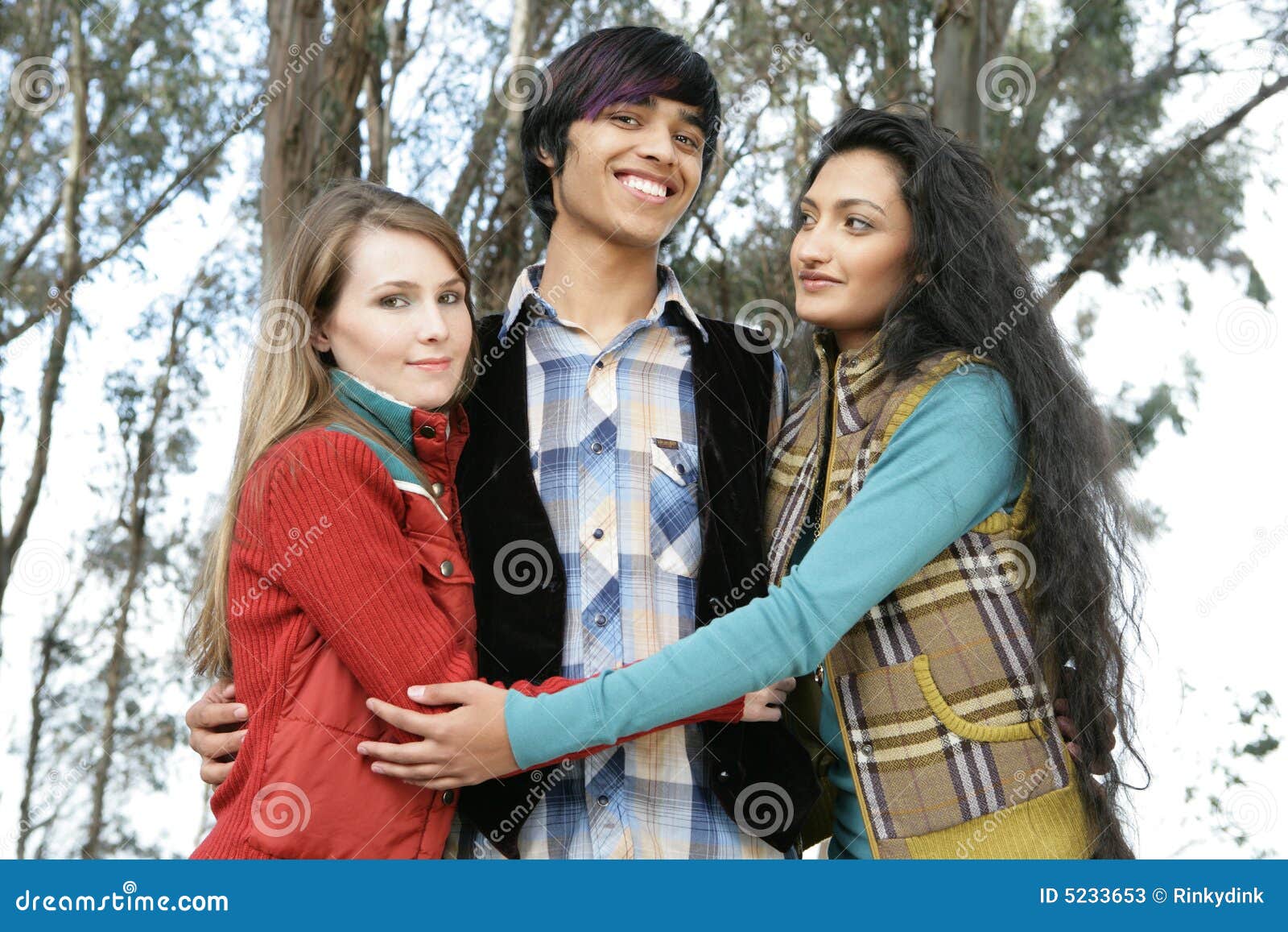 Three Friends in forest stock image. Image of friend, outdoors - 5233653