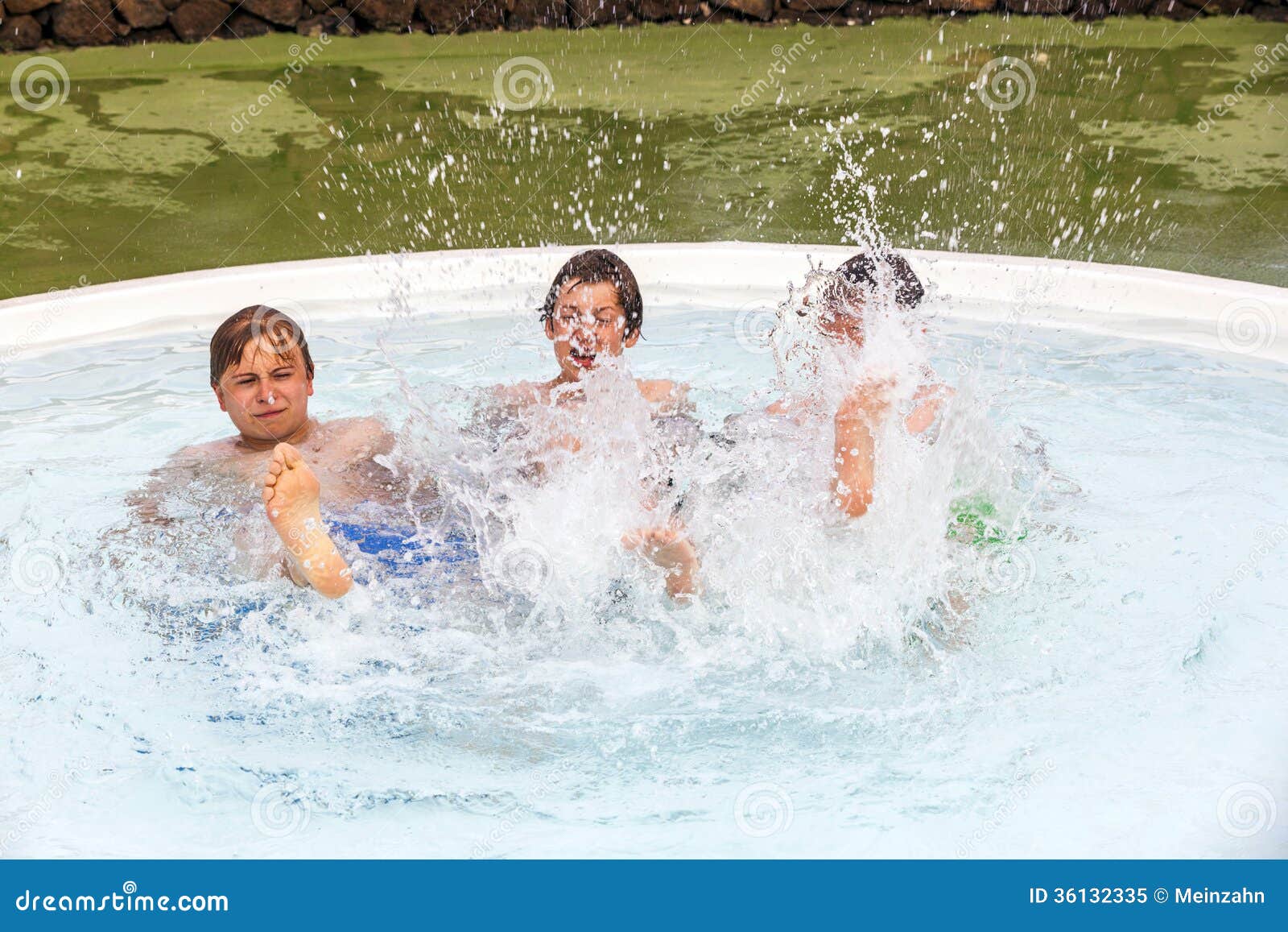 Three Friends Have Fun in the Pool Stock Image - Image of cutout, child ...