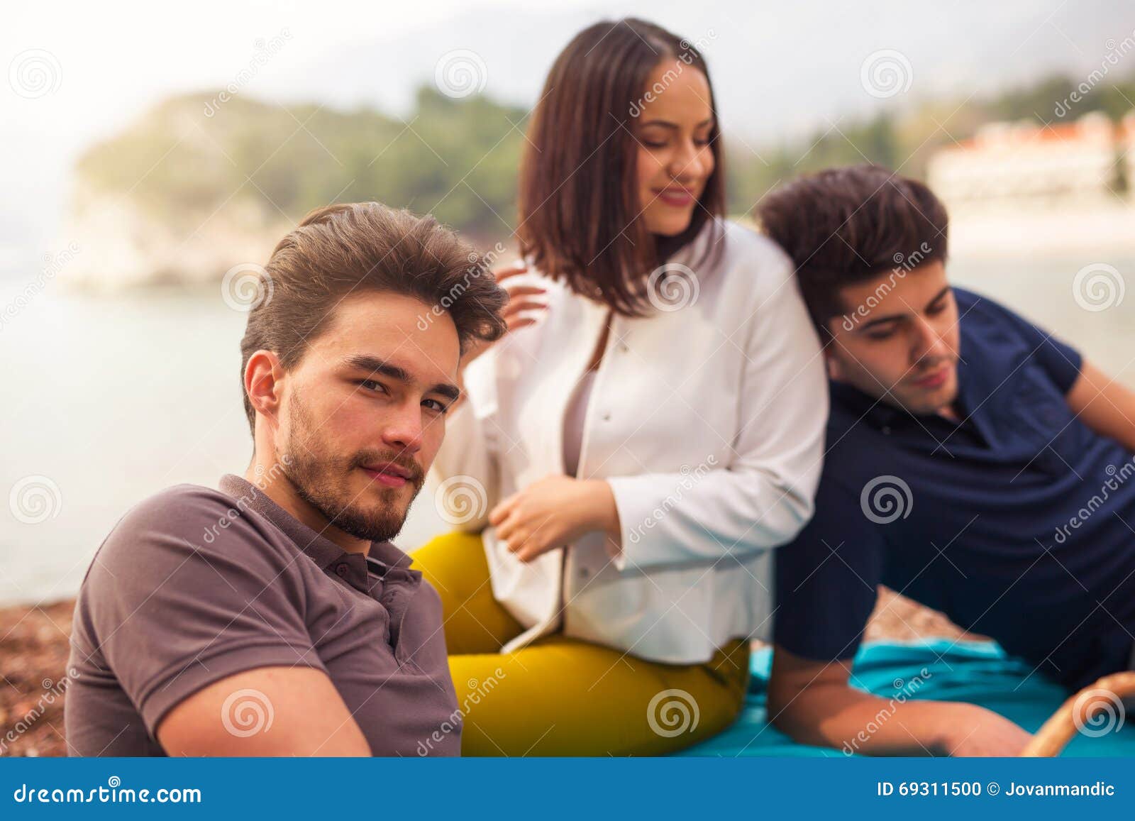 Three Friends Having Fun at the Beach, Springtime Stock Photo - Image ...
