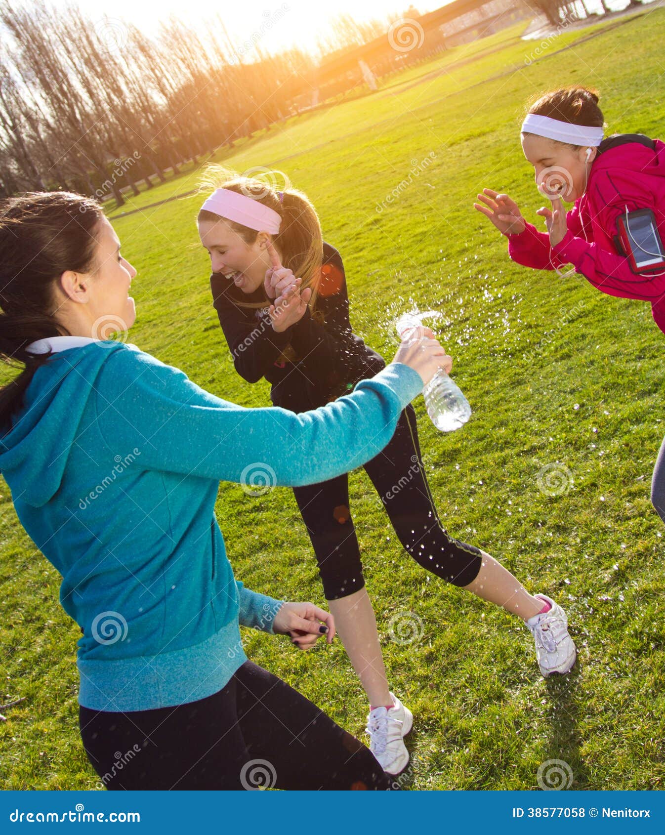 Three Friends Having Fun after Exercise Stock Photo - Image of message ...
