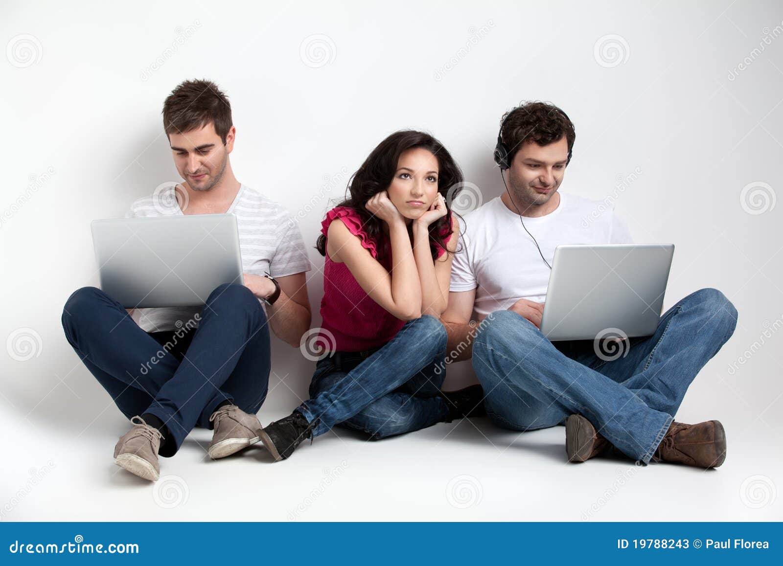 Three Friends Holding Laptops Expressions Stock Image - Image of ...