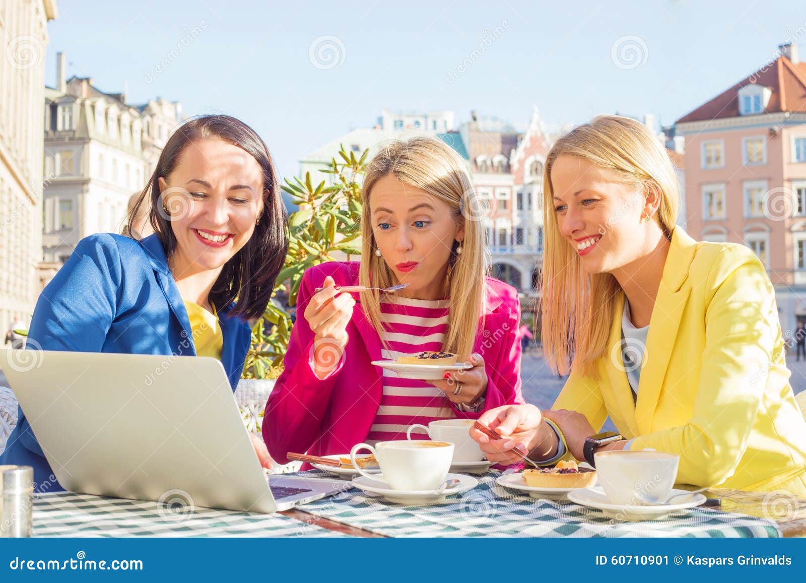 Three Friends Looking at Computer Stock Image - Image of colorful ...