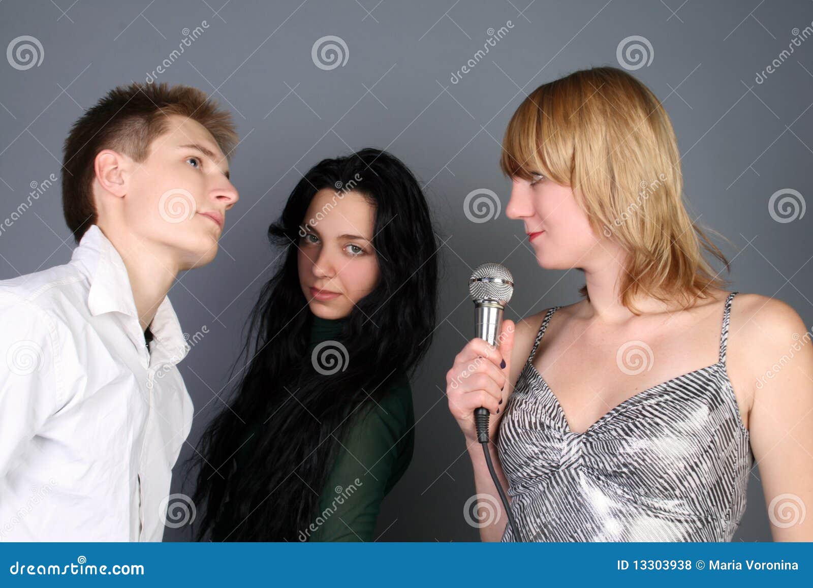 Three Friends Singing a Song Stock Photo - Image of gesture, journalist ...