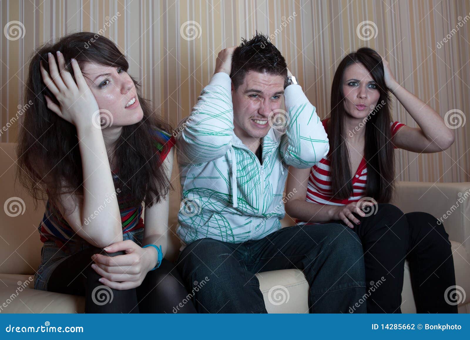 Three Friends Sitting on the Couch Stock Photo - Image of room, friends ...