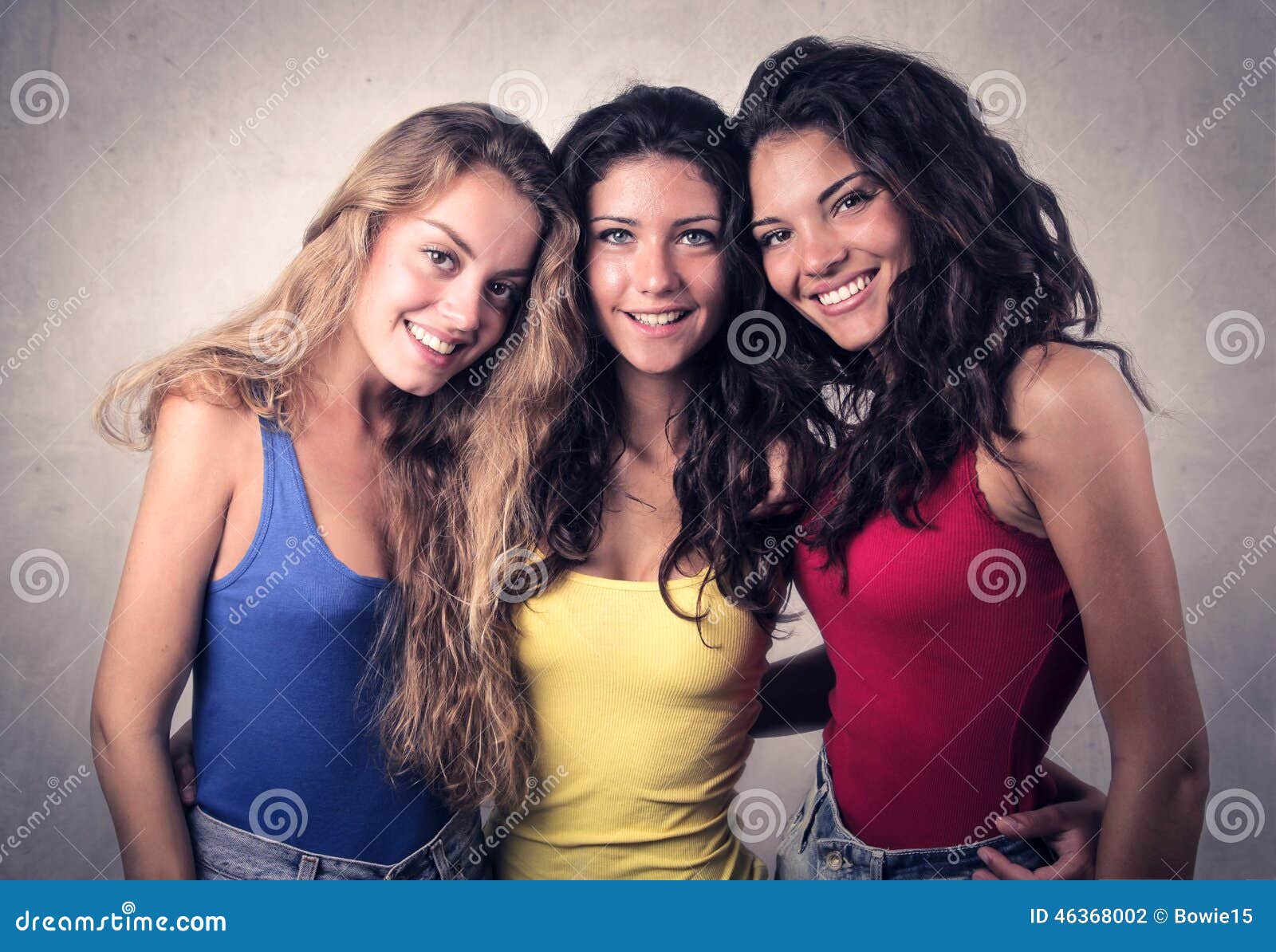 Three friends smiling stock photo. Image of nice, beautiful - 46368002