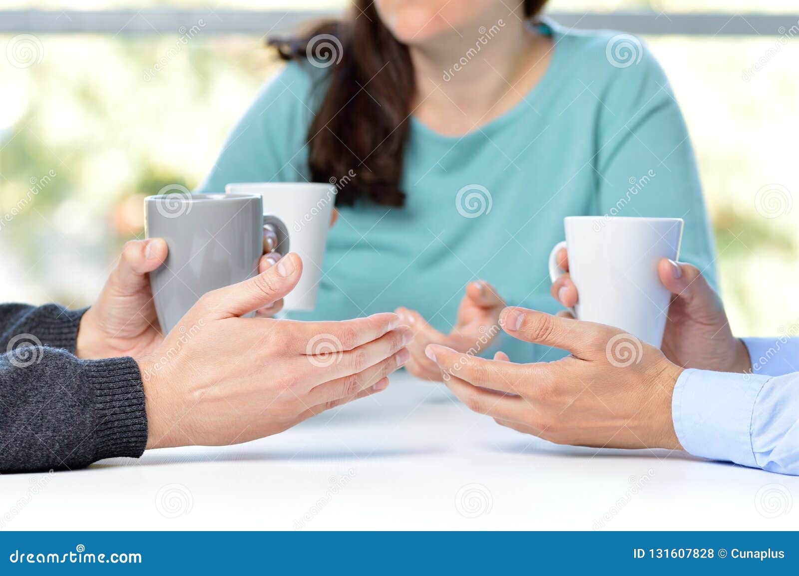 Three Friends Talking with Coffee Cups Stock Photo - Image of chat ...