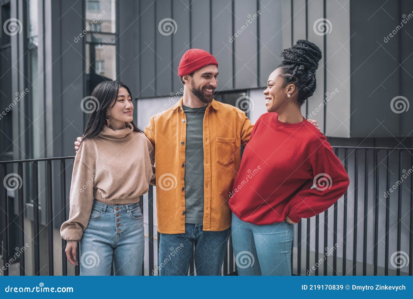 Three Friends Walking Together and Feeling Good Stock Image - Image of ...