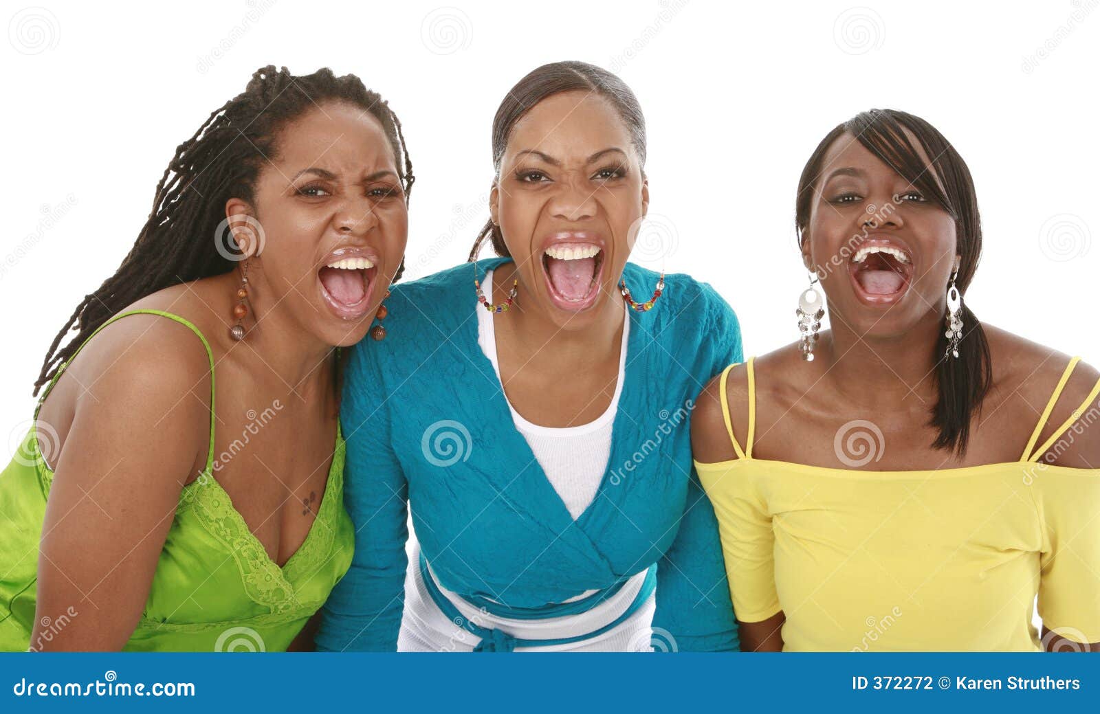 Three friends yelling stock photo. Image of african, scream - 372272