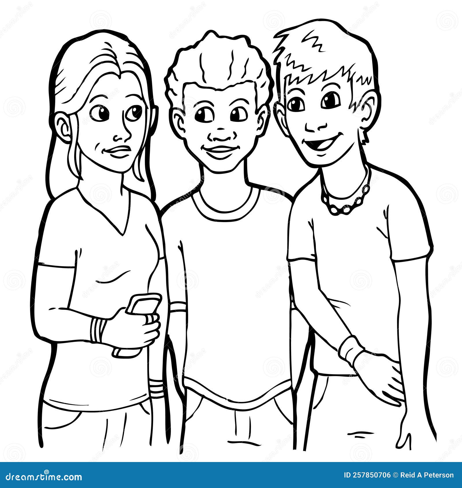 Youth Teens Kids Male Female Three Friends Smiling Stock Illustration ...