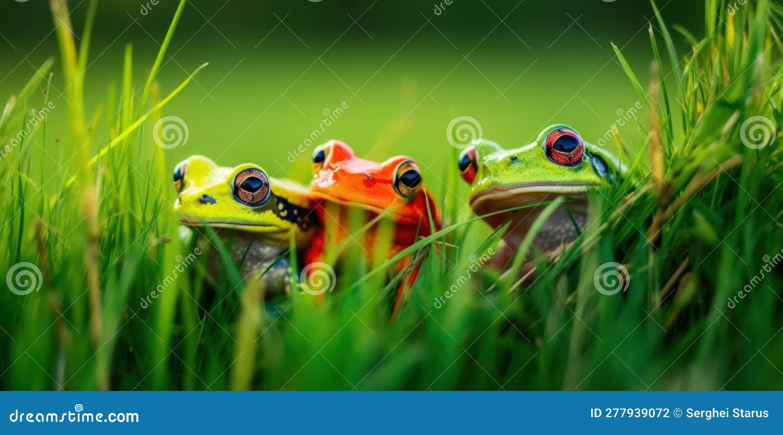 Three Frogs are Sitting in the Tall Grass. Generative AI Image. Stock ...