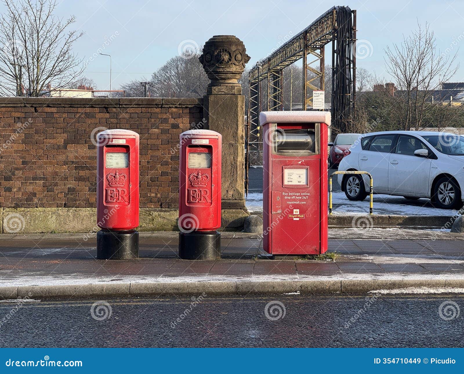 Three Frozen Royal Mail Post Boxes Stock Image - Image of asphalt ...