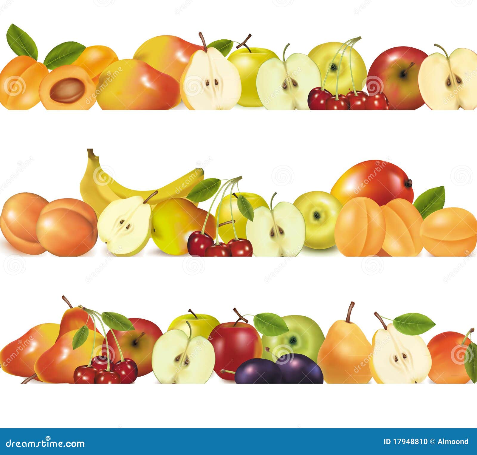 Three Fruit Design Borders Isolated on White. Stock Vector ...