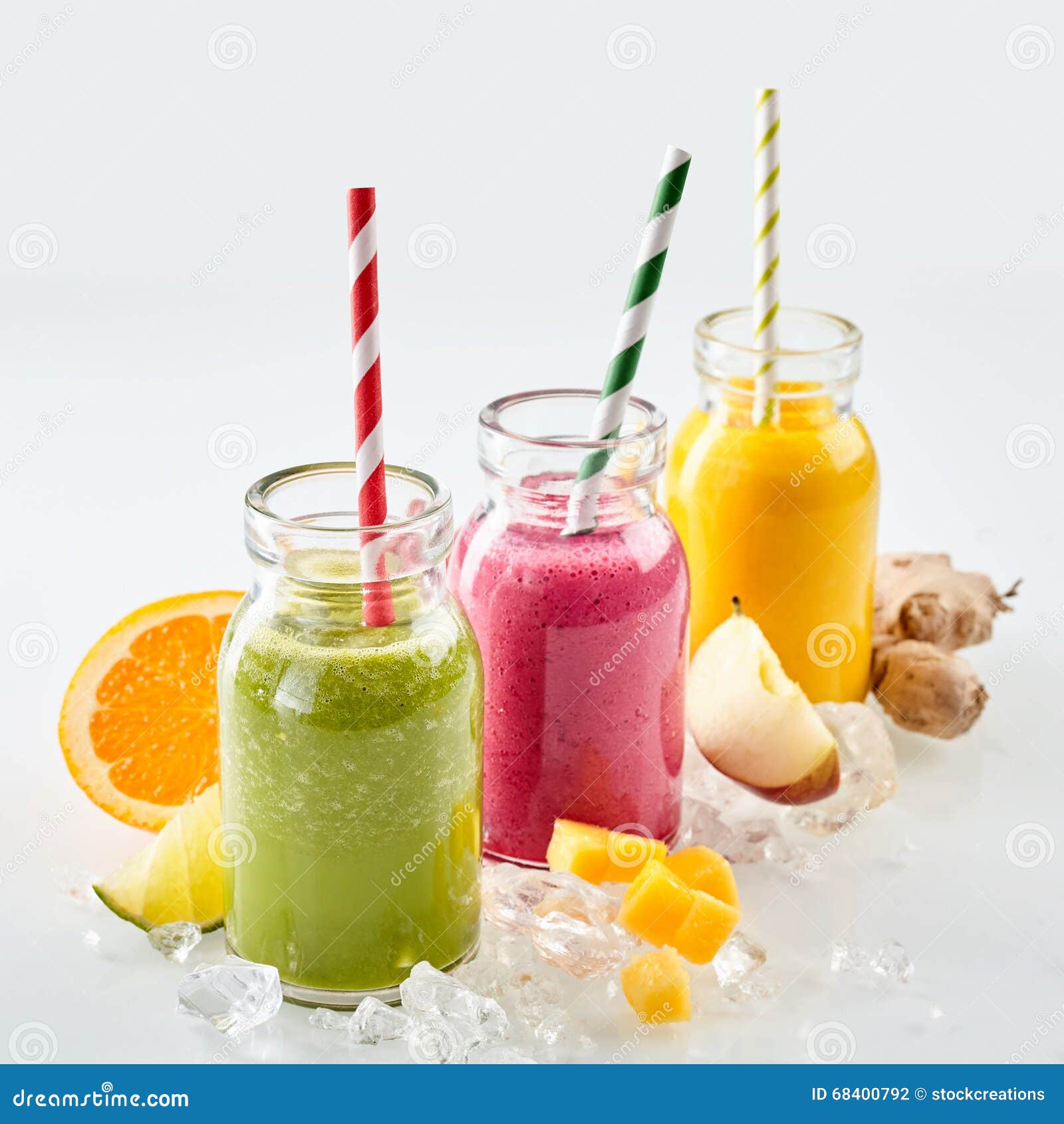 Three of Fruit Smoothies on Ice Stock Photo - Image of blend, yoghurt ...
