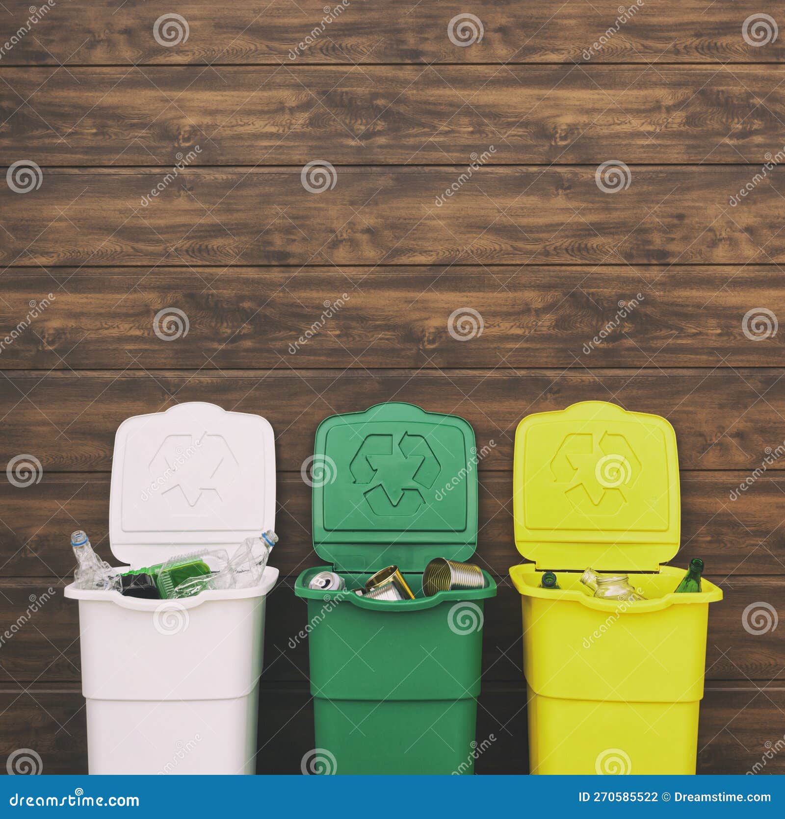 Three Full Dustbins for Sorting Trash Stock Photo - Image of colorful ...