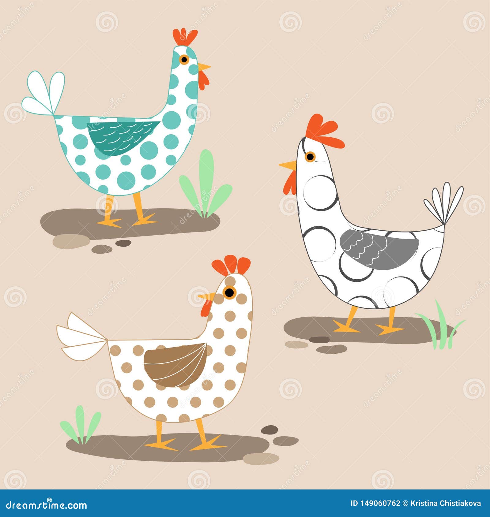 Three Funny Chicken from Different Textures Collage Stock Vector ...