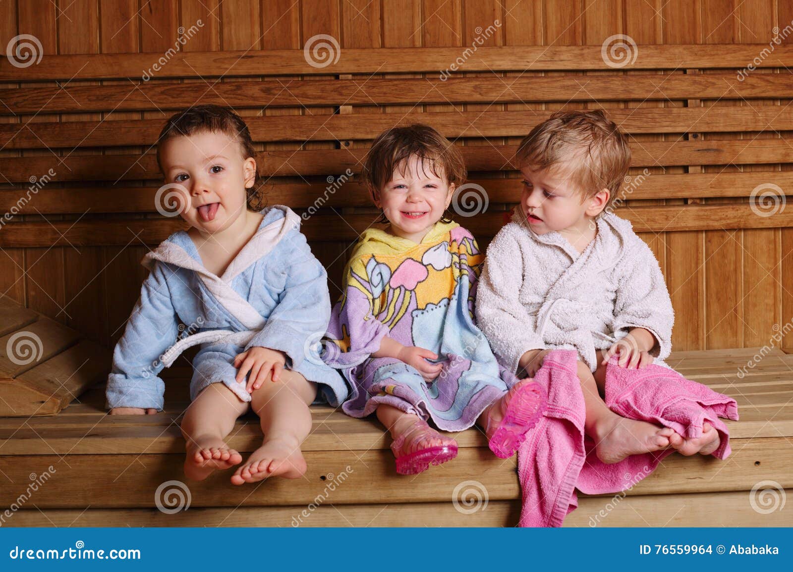 Three Funny Children in Sauna Stock Photo - Image of calm, clean: 76559964