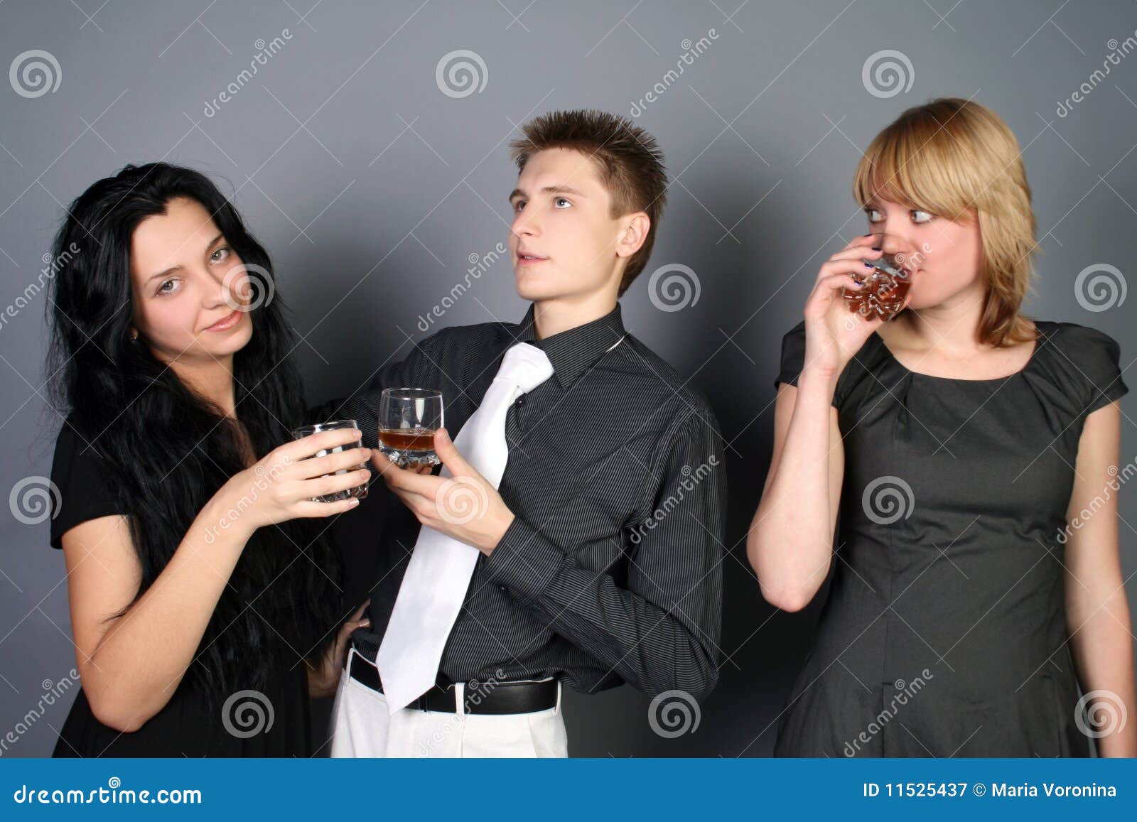 Three Funny Friends Drinking Whiskey Stock Image - Image of proposing ...