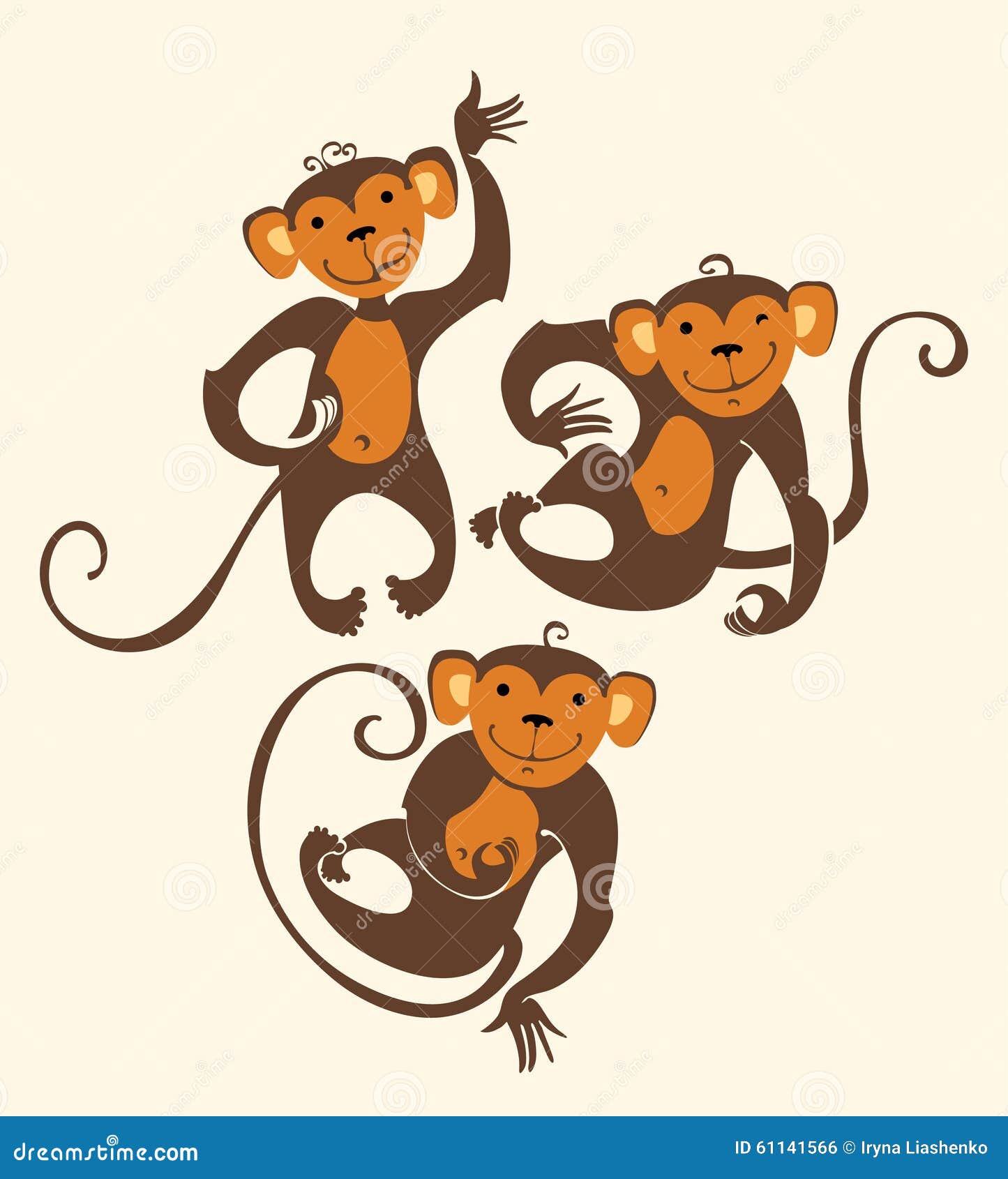 Three funny monkeys. stock illustration. Illustration of silhouette ...
