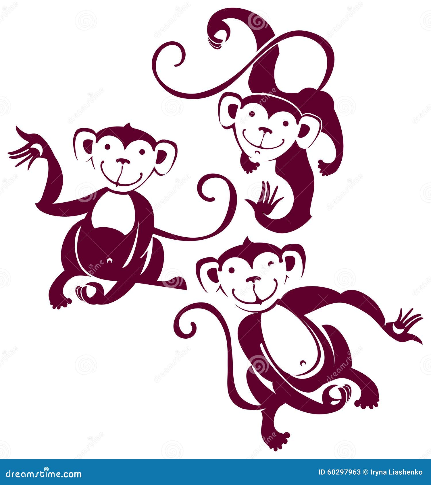 Three funny monkeys. stock illustration. Illustration of character ...