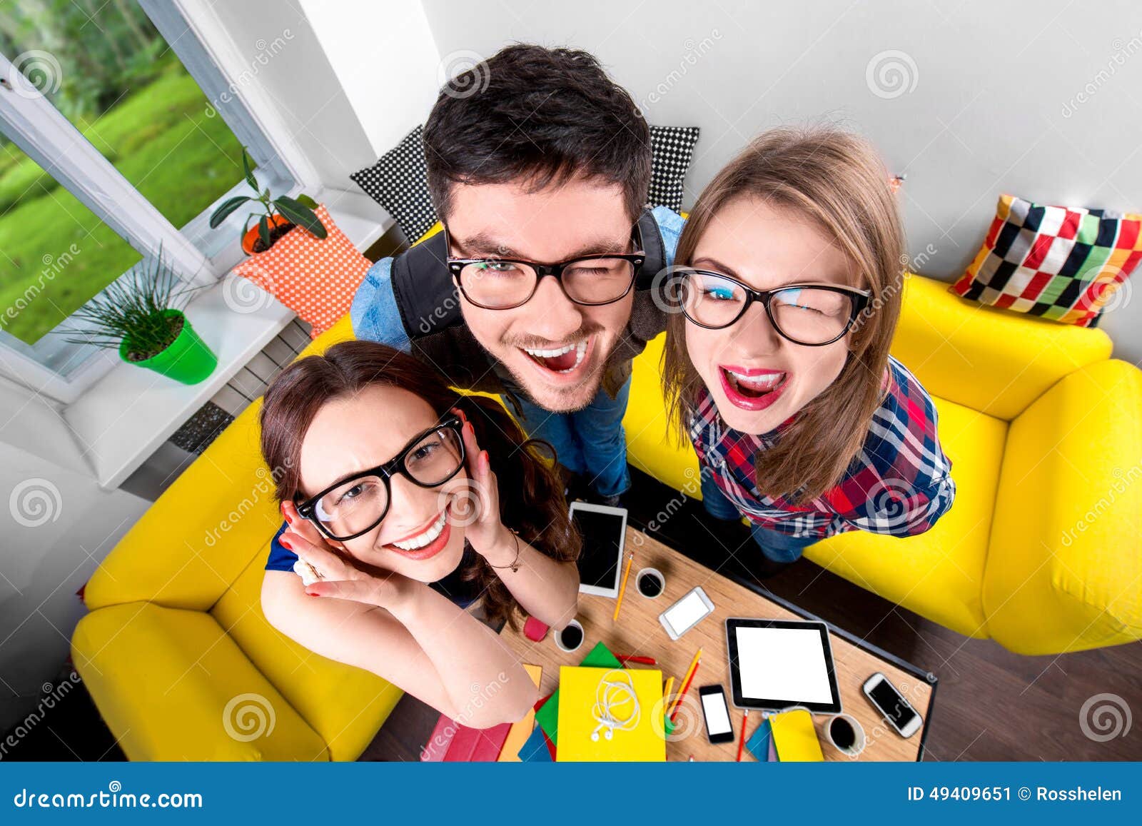 Three funny nerds together stock image. Image of friendly - 49409651