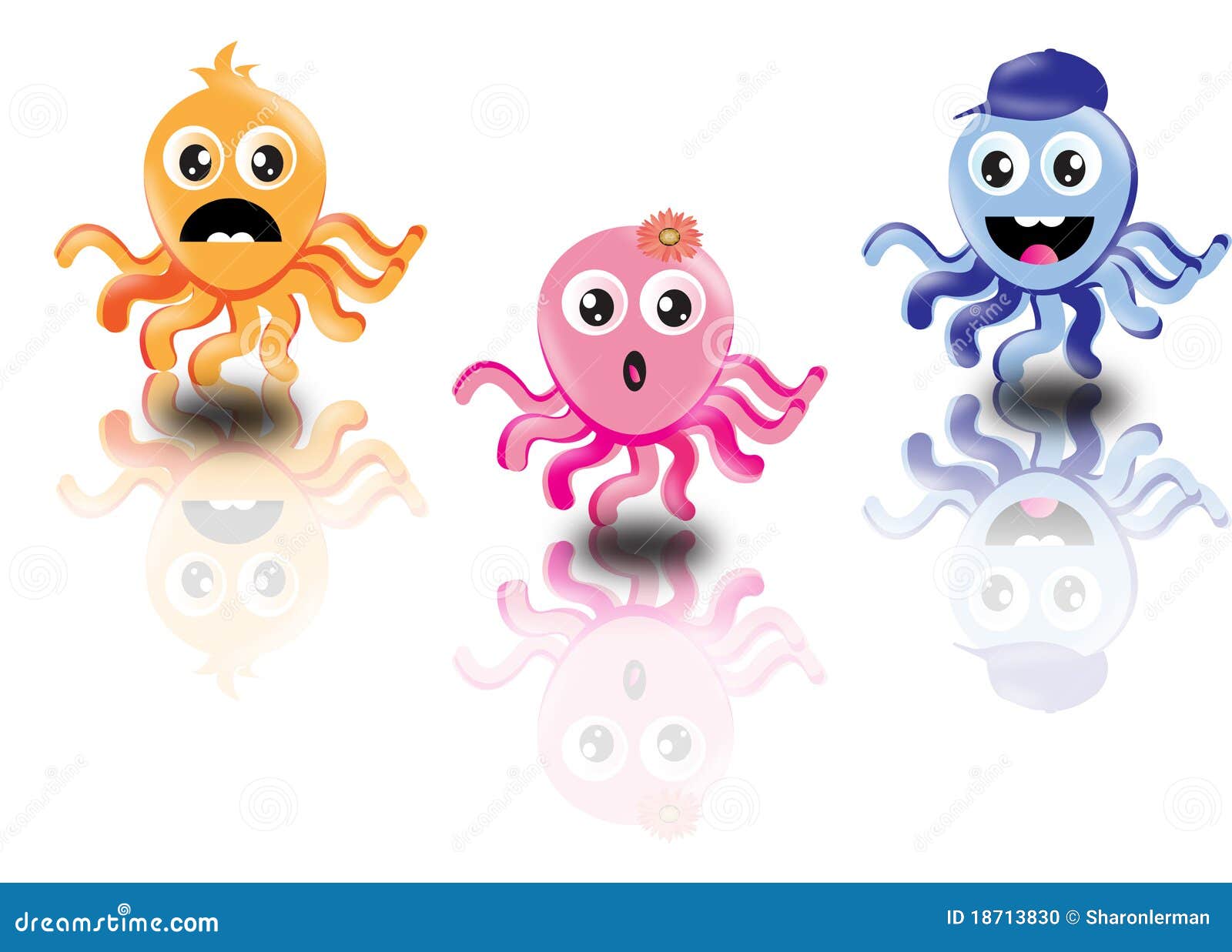 Three funny octopus stock vector. Illustration of animal - 18713830
