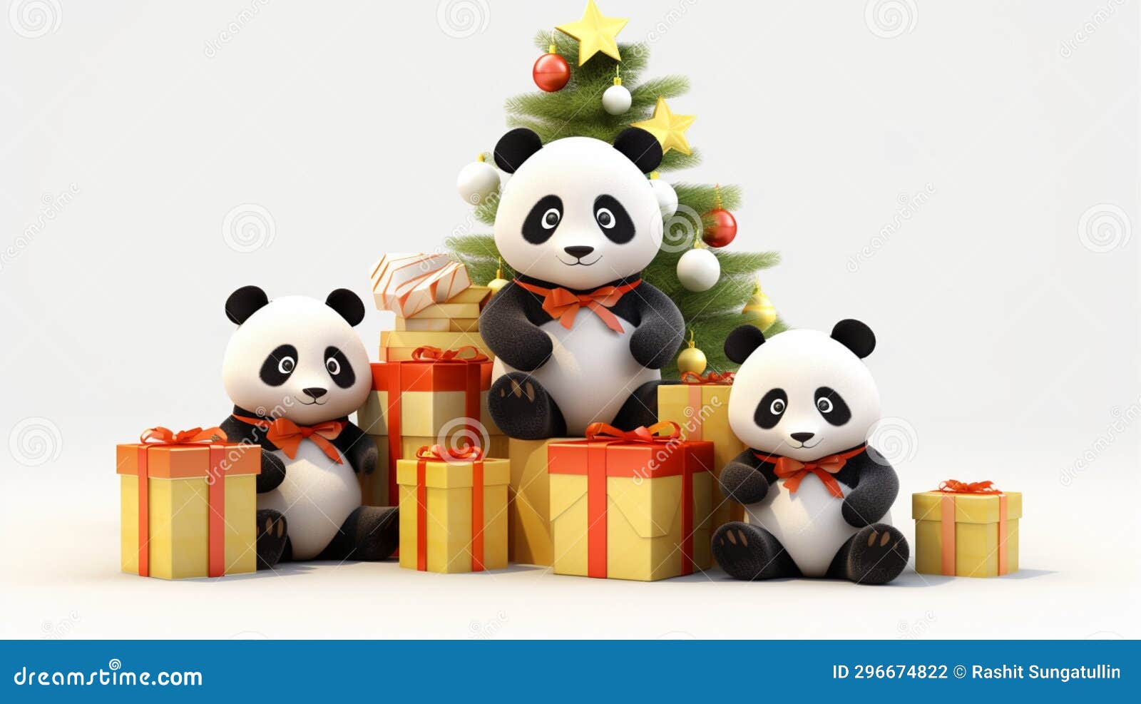 Three Funny Pandas with Christmas Gifts Stock Illustration ...