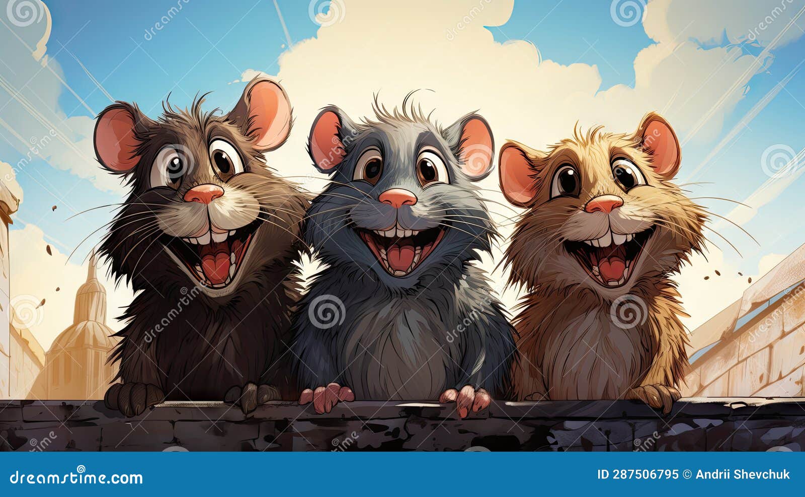 Three Funny Rats in the City. Cartoon Style Stock Illustration ...