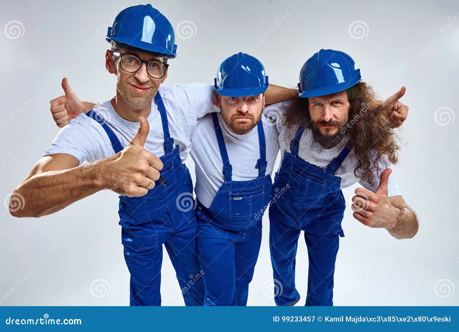 Three Funny Builders - Isolated Portrait Stock Image - Image of ...
